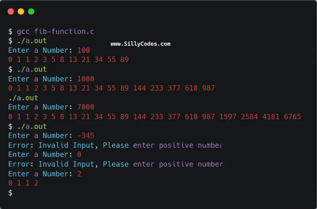 Fibonacci Series In C Using Function SillyCodes