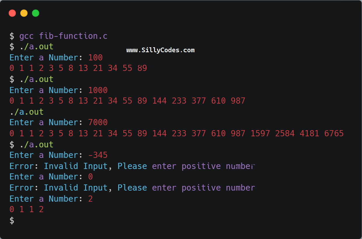 Fibonacci Series In C Using Function Sillycodes