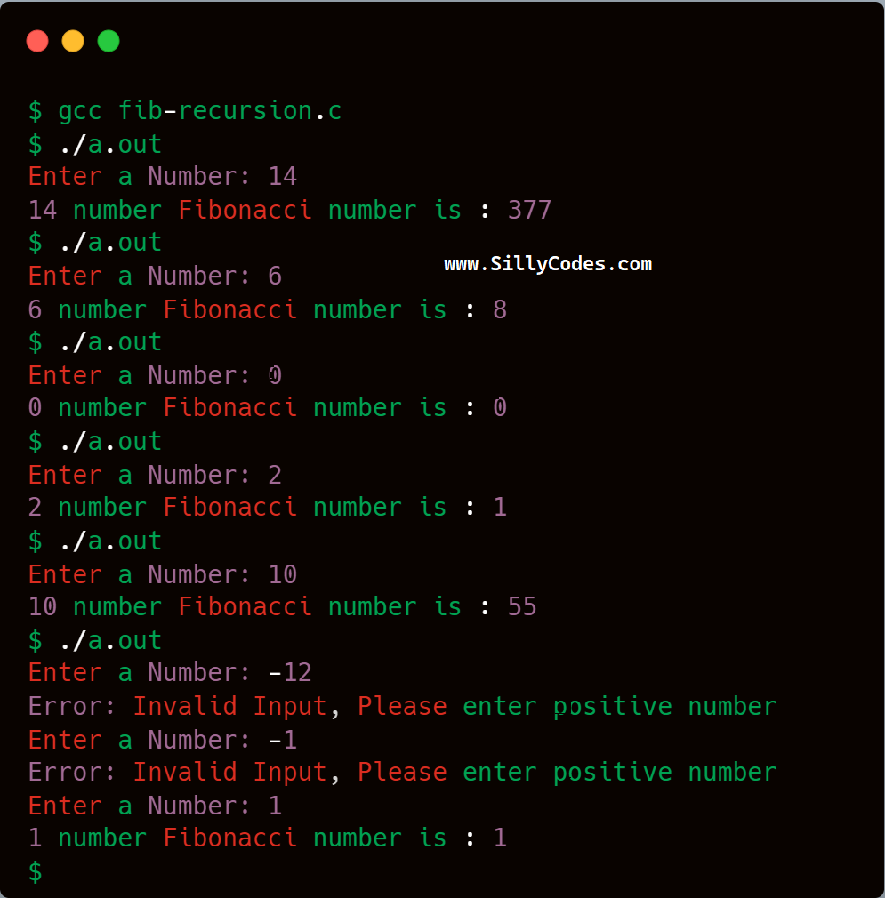 Fibonacci Number In C Using Recursion SillyCodes