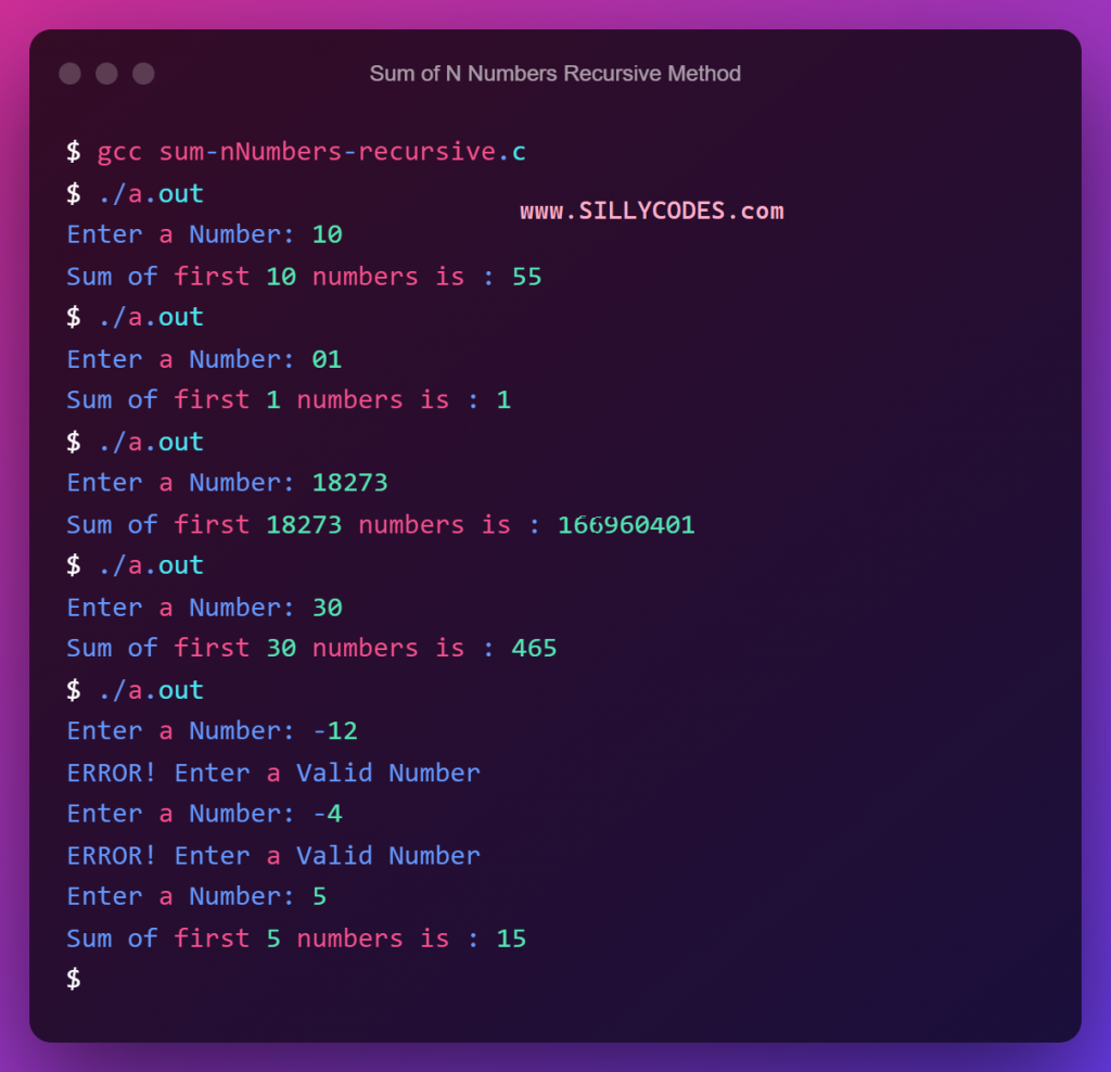 Calculate Sum Of N Natural Numbers In C Using Recursion
