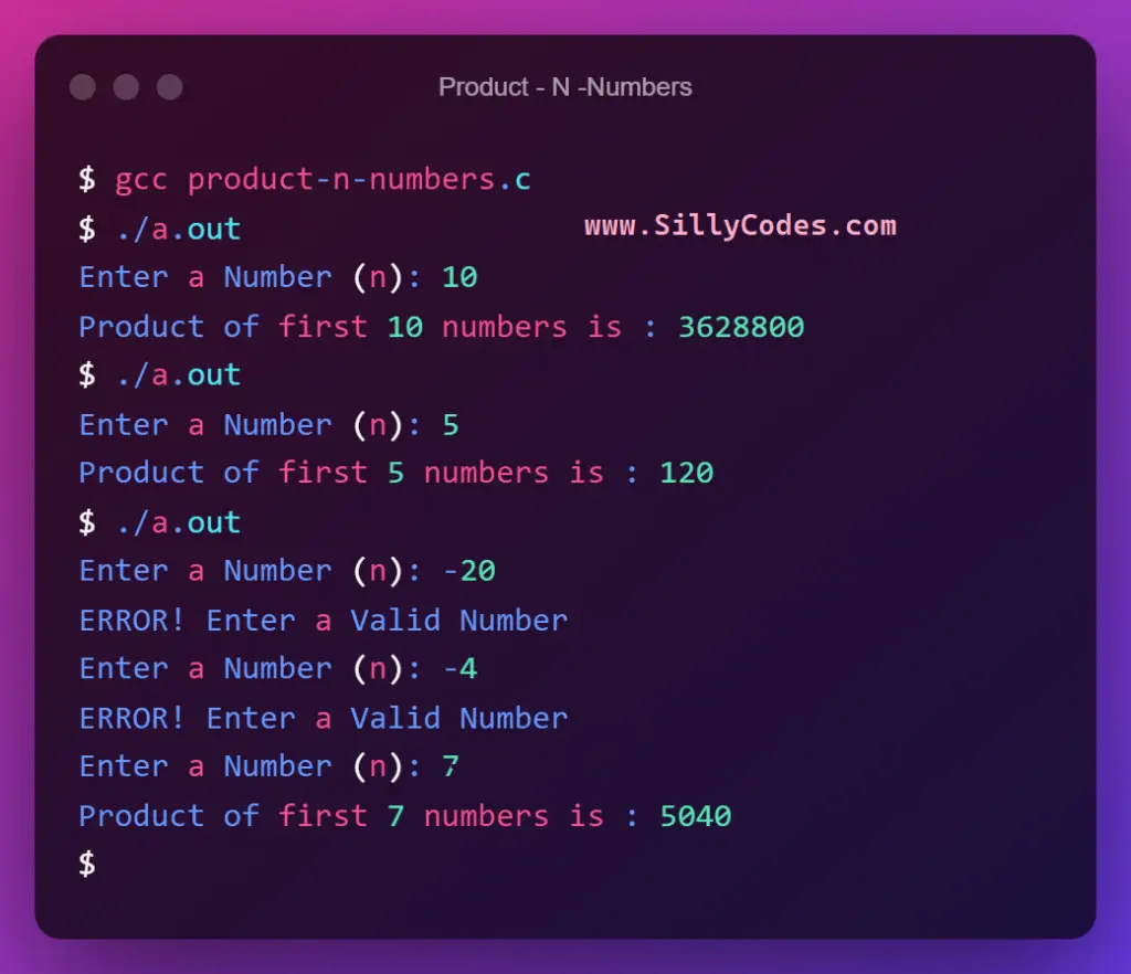 Product Of N Numbers Using Recursion In C Language SillyCodes