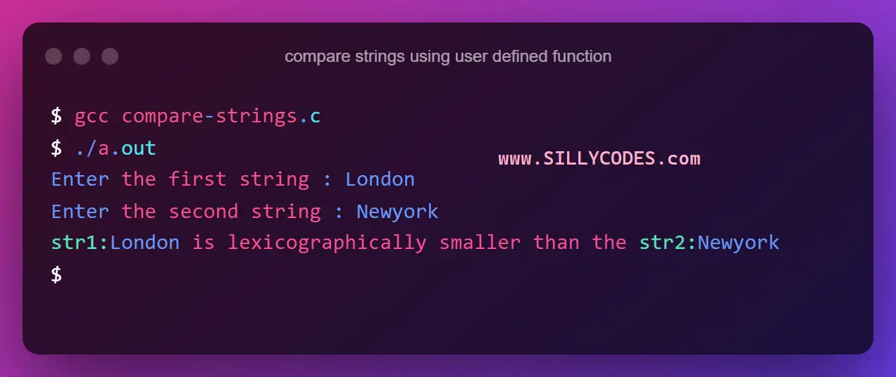 Program To Compare Two Strings In C Programming Sillycodes