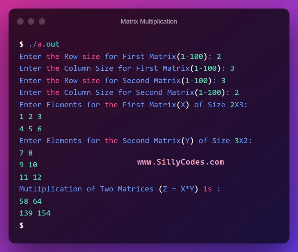 Multiplication Of Two Matrices In C Program