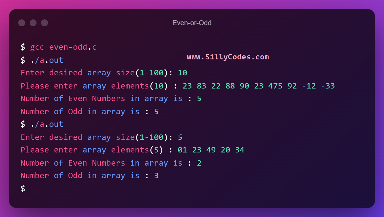 Program To Count Number Of Even And Odd Numbers In Array In C Language 8236