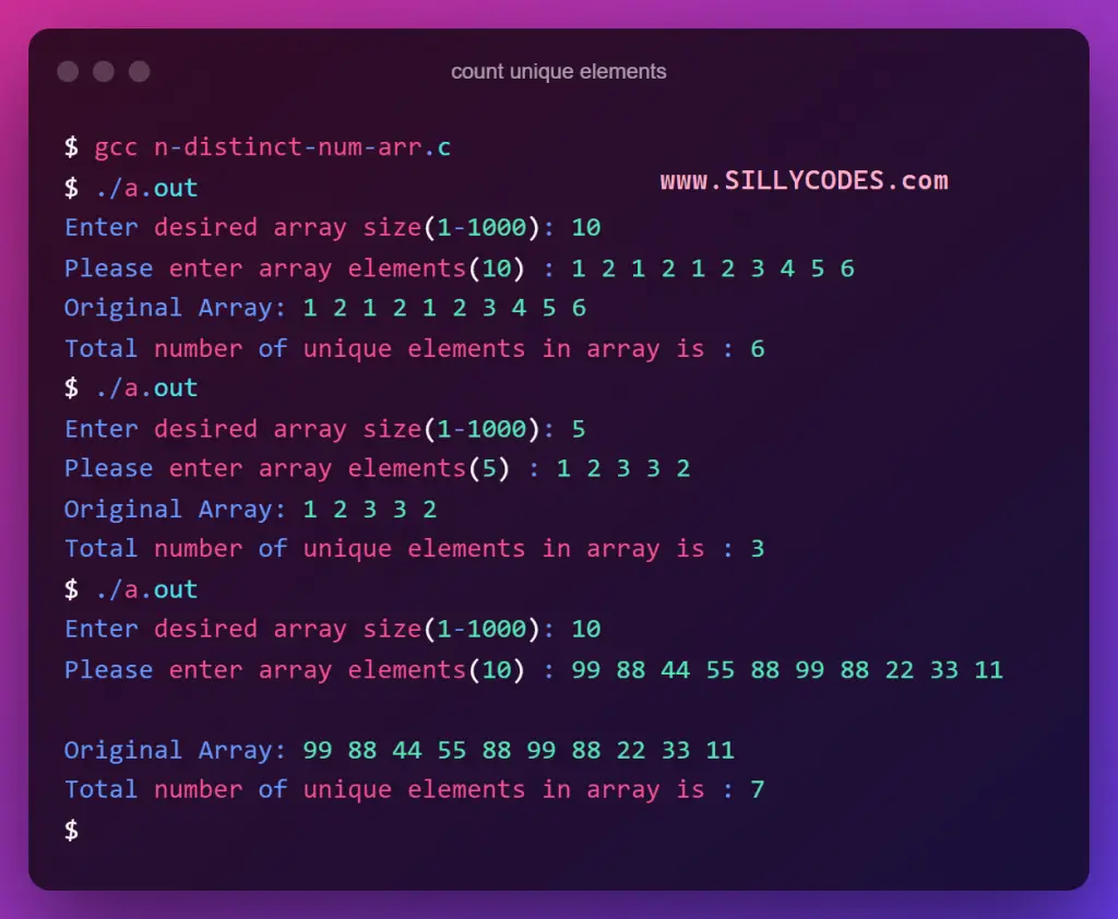 Count Number Of Unique Elements In Array In C Language