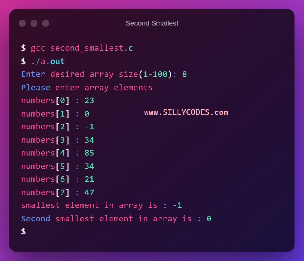 Program To Find Second Smallest Number In Array In C Language