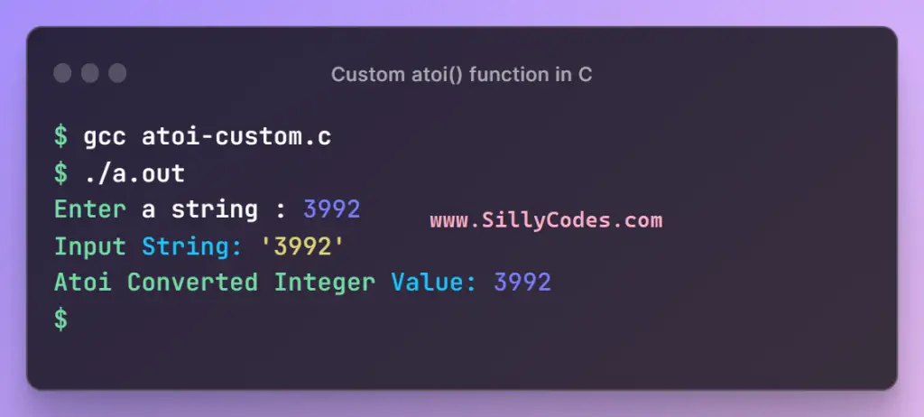Implement Custom Atoi Function In C Language Sillycodes