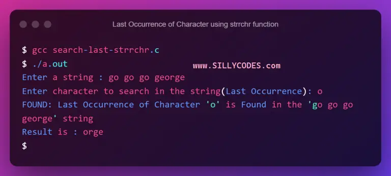 Find Last Occurrence Of A Character In String In C Language